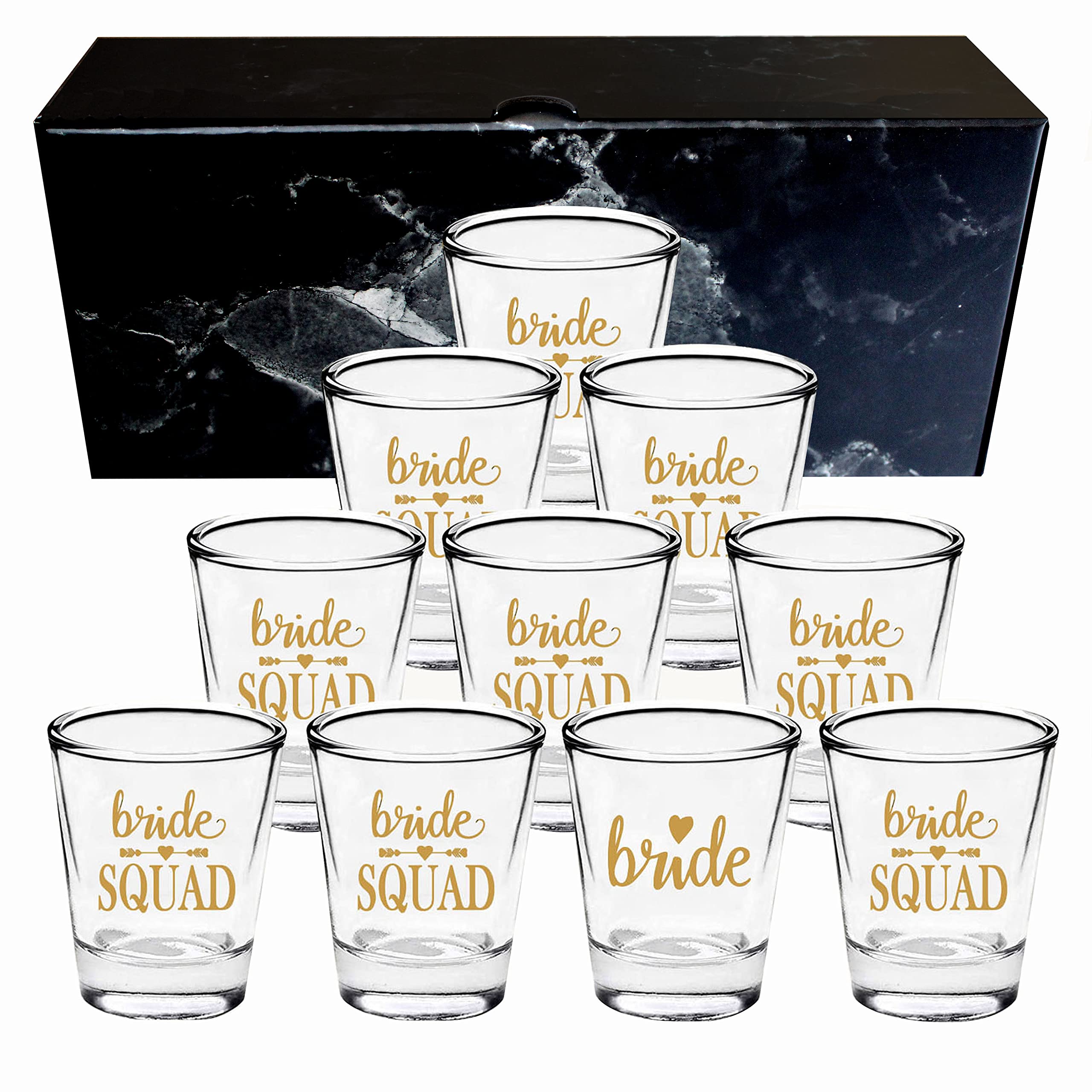 PartyGifts&beyond 10 Packs Bridesmaid Gifts Shot Glass and Team Bride Shot Glasses Bridal Shower Wine Glasses Perfect for Bachelorette Party Gift and Decoration, Bride's Cups(Squad)