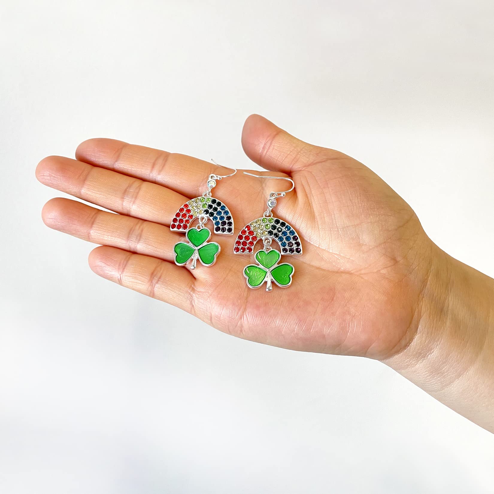 RareLove Silver Plated Rainbow with Shamrock Piercing Dangle Earrings Alloy Crystal St Patrick's Day Gift For Women