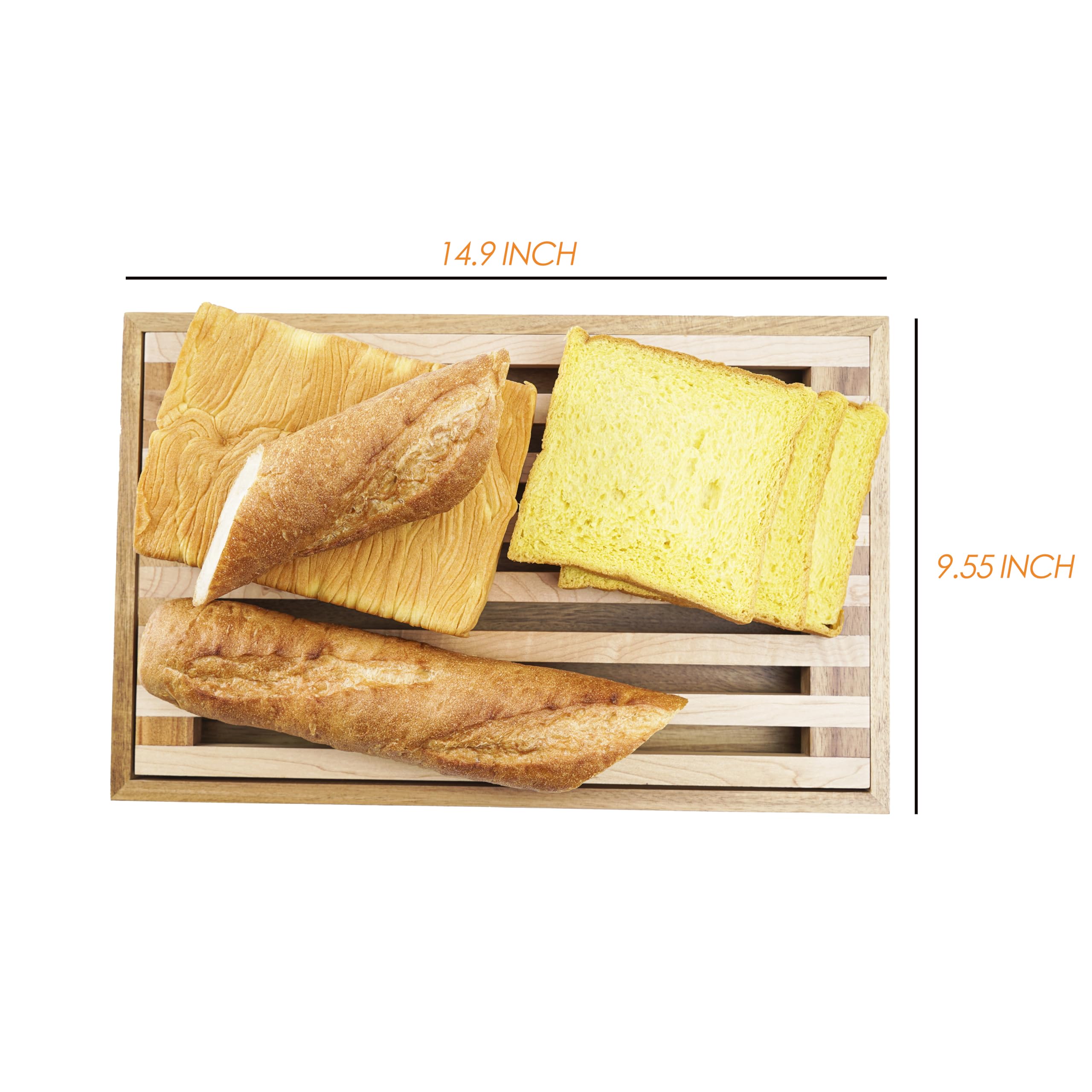 Nuvograin Wood Bread Cutting Board, Bread slicer,Crumb Tray with holder,Bread Serving Tray for Kitchen,Color combination design,Bread, Cake, Bagels, 9.53β Wide x 1.46"Tall