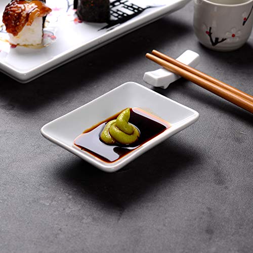Panbado 8 pcs Sushi Plate Set, Porcelain Sushi Sets Japanese Style, Gift Box Include 2 X Sushi Plates(240 ml), 2 X Dip Bowls(60 ml), 2 X Chopstick Rest, 2 Pairs of Bamboo Chopsticks