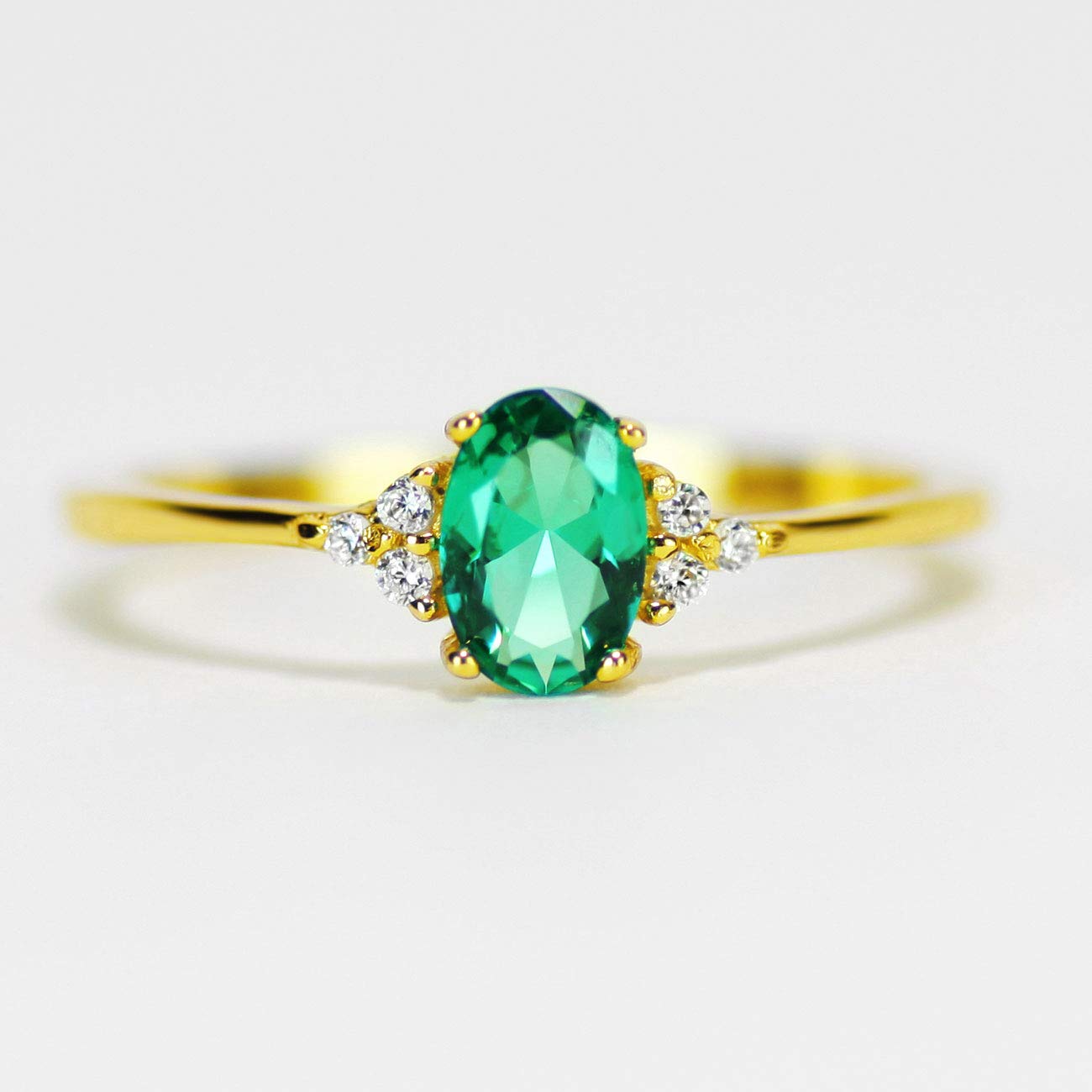 Michooyel 18K Gold Plated Dainty Emerald Rings Oval Cut Diamond Sterling Silver Statement Rings Cute Rings for Women