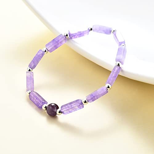 OLARCU Natural Healing Power Gemstone Crystal Beads Adjustable Stretch Amethyst Bracelets for Women Men, 7 Inches Unisex