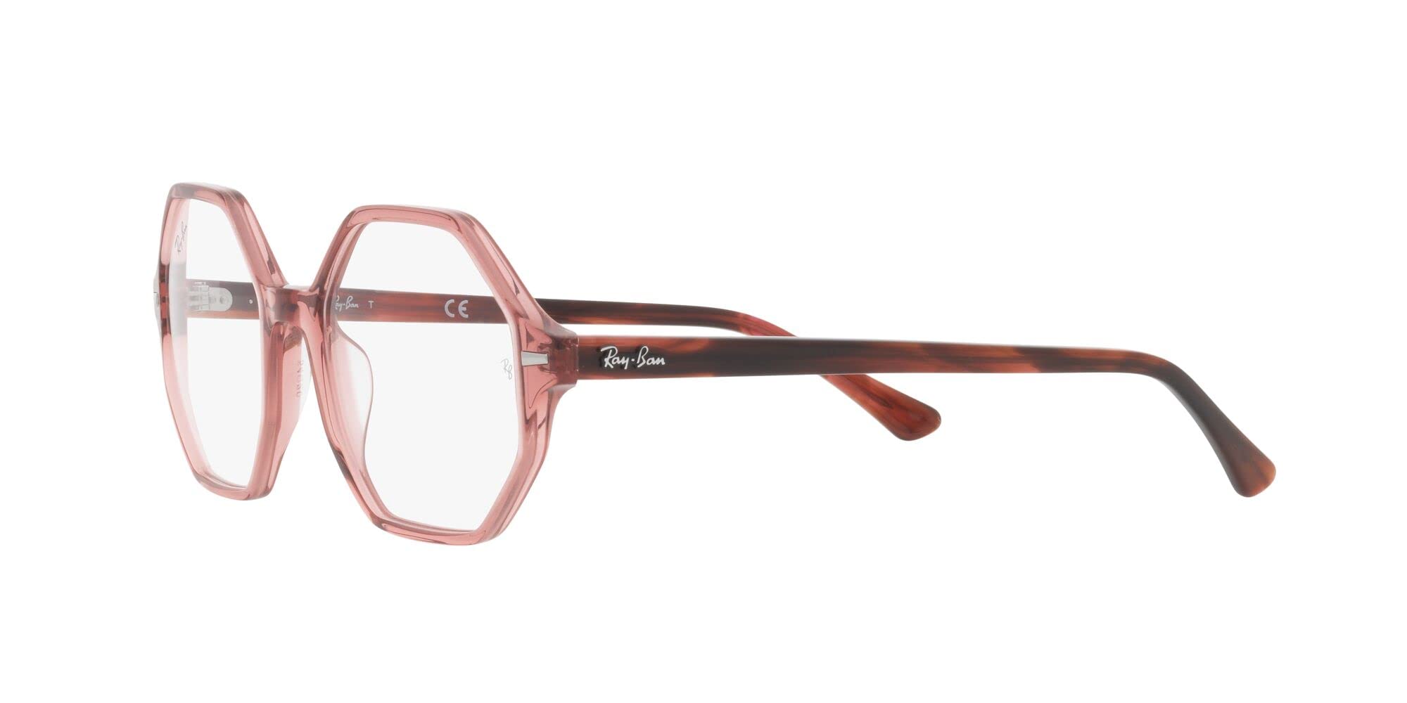 Ray-Ban RX5472 Britt Hexagonal Prescription Eyewear Frames, Transparent Pink/Demo Lens, 54 mm
