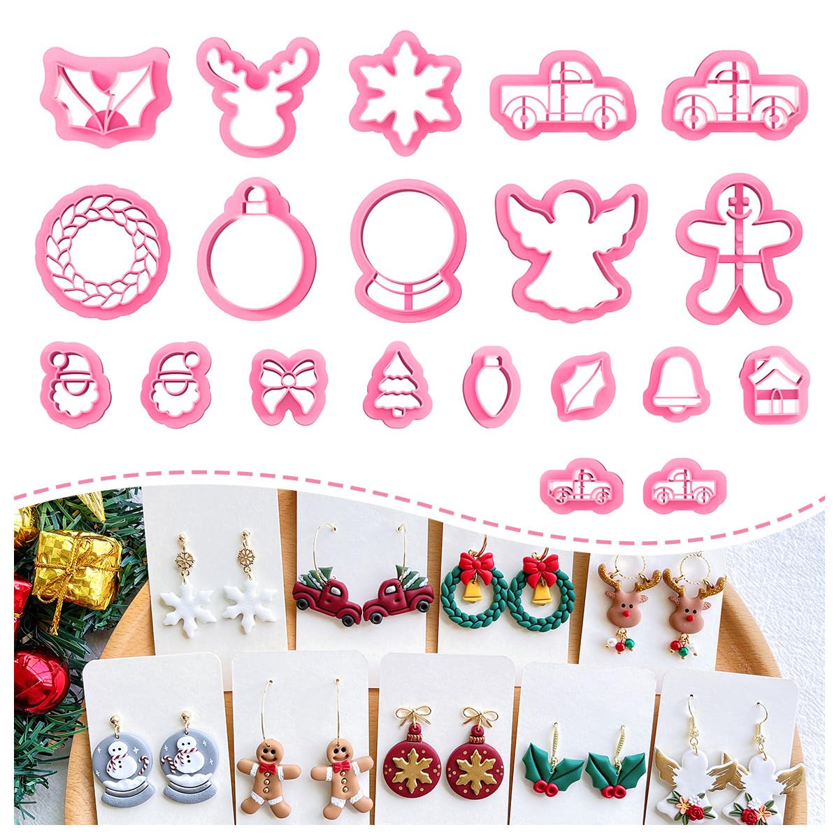 Keoker Christmas Clay Cutters, 31 PCS Christmas Polymer Clay Cutters for Earrings Making, 31 Shapes Mini Christmas Clay Earrings Cutters (ALL 2)