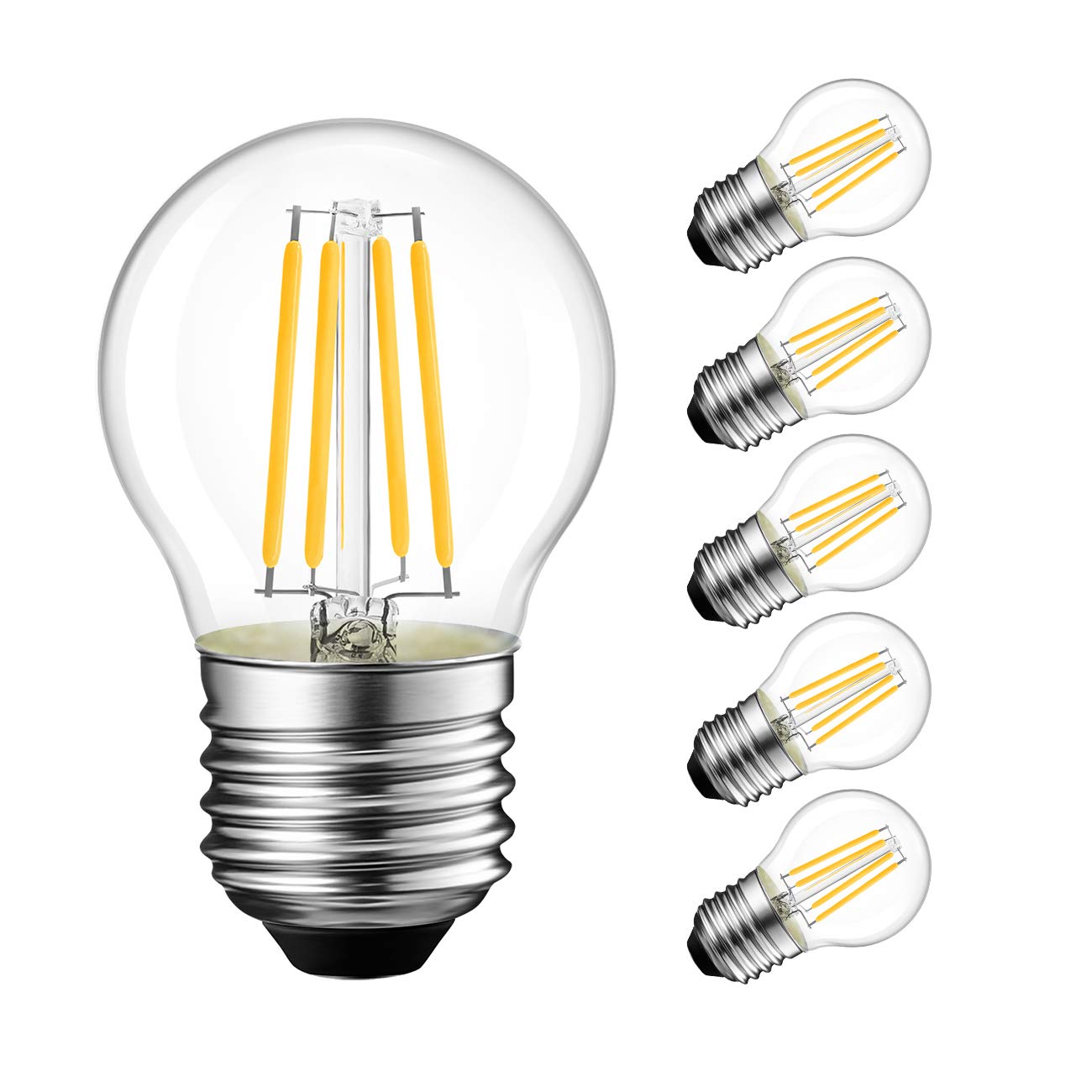 LVWIT G14 LED Filament Globe Bulb 4.5W(60W Equivalent), Dimmable 2700K Warm White E26 Screw Base, Decorative Edison Light Bulb, UL-Listed(6-Pack)
