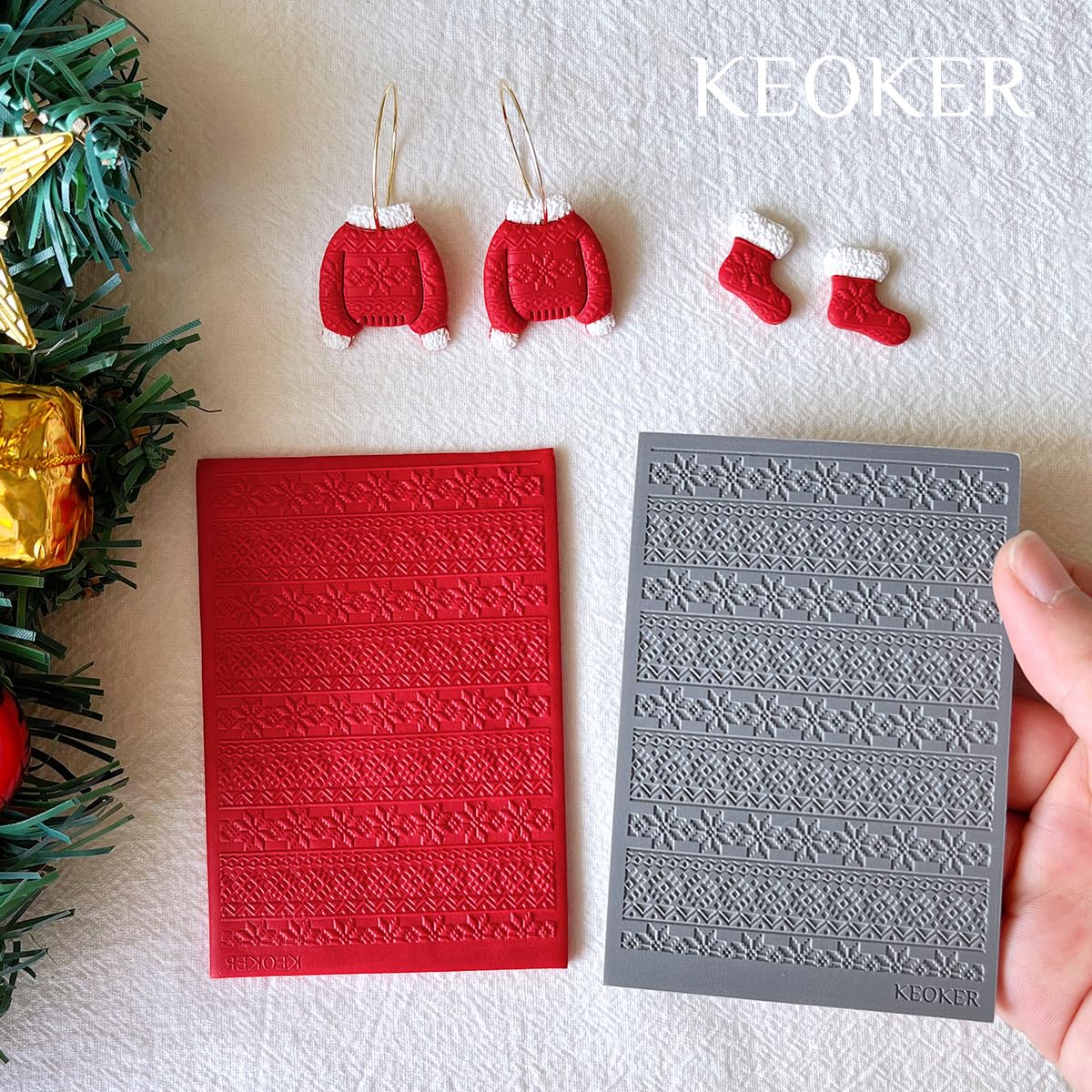 Keoker Polymer Clay Texture Sheet Christmas, Christmas Clay Texture Mat for Making Earrings Jewerly, Christmas Polymer Clay Earrings Tools (Style All 1-3)