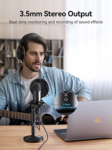 SOOMFON USB Computer Microphone Condenser Podcast Microphone for PC, Recording, Gaming, Streaming, Upgraded Mic with Height Adjustable Stand, Headphone Output, Gain and Volume Knob