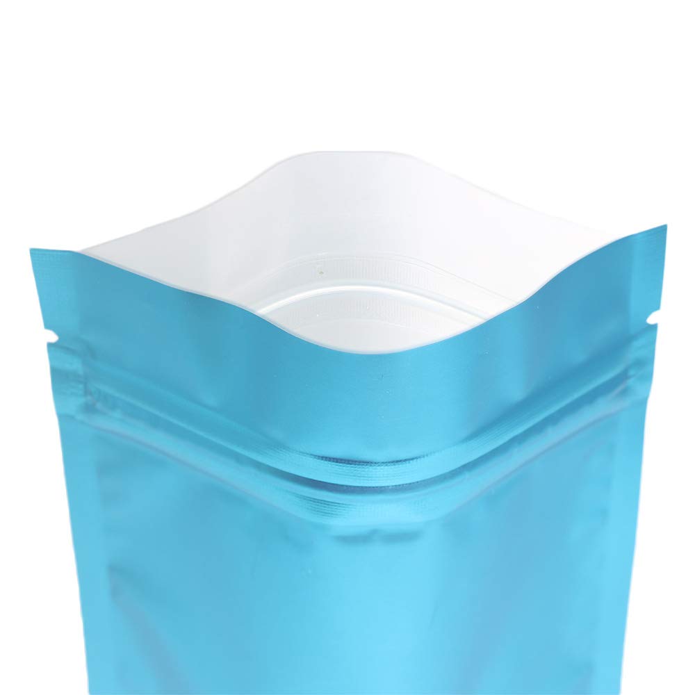 QQ Studio Matte Blue Re-Sealable Stand Up Pouches with Translucent Window for Food Packaging (100, 4" x 6")