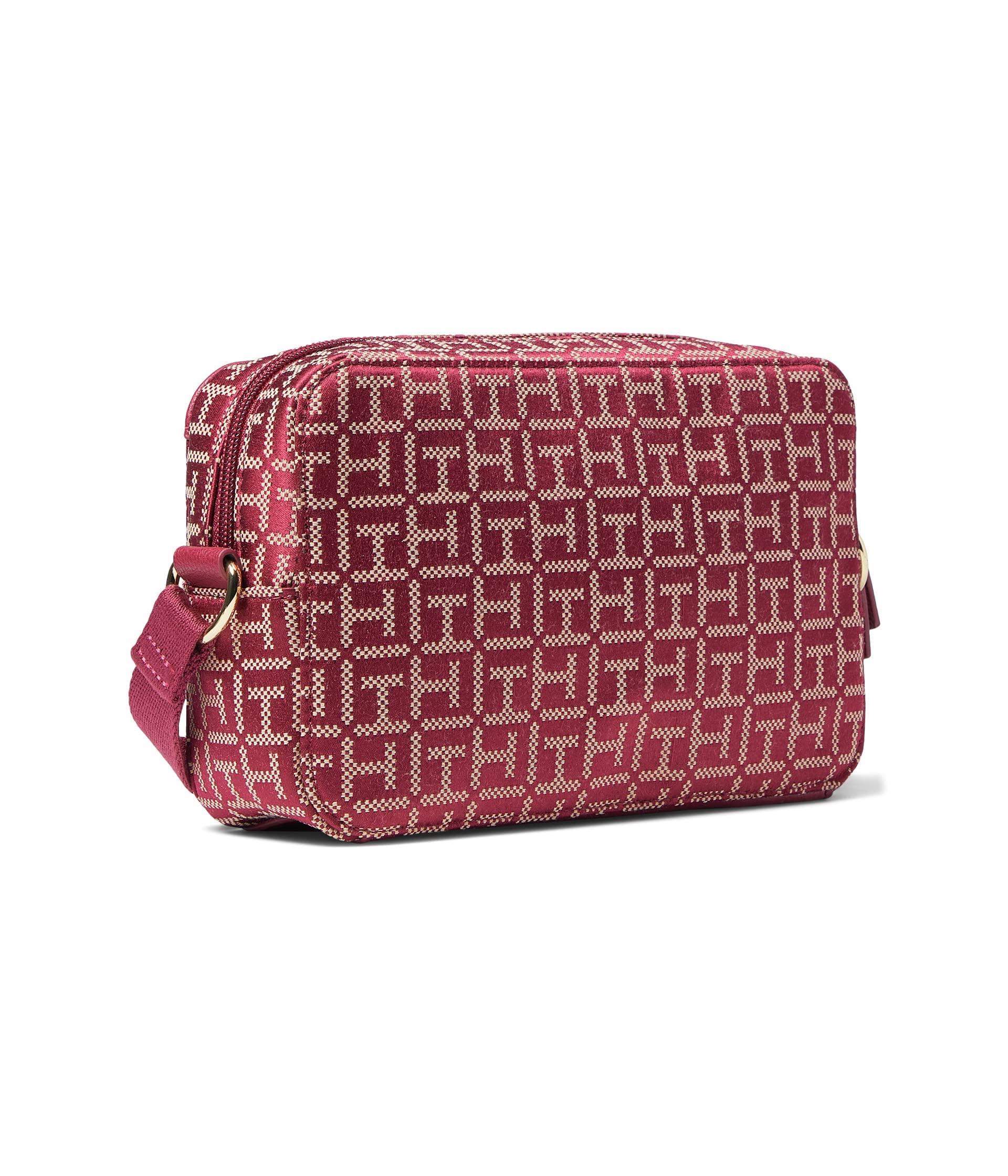 Tommy Hilfiger Gretta II Camera Crossbody Square Monogram Jacquard Italian Wine/Stone One Size