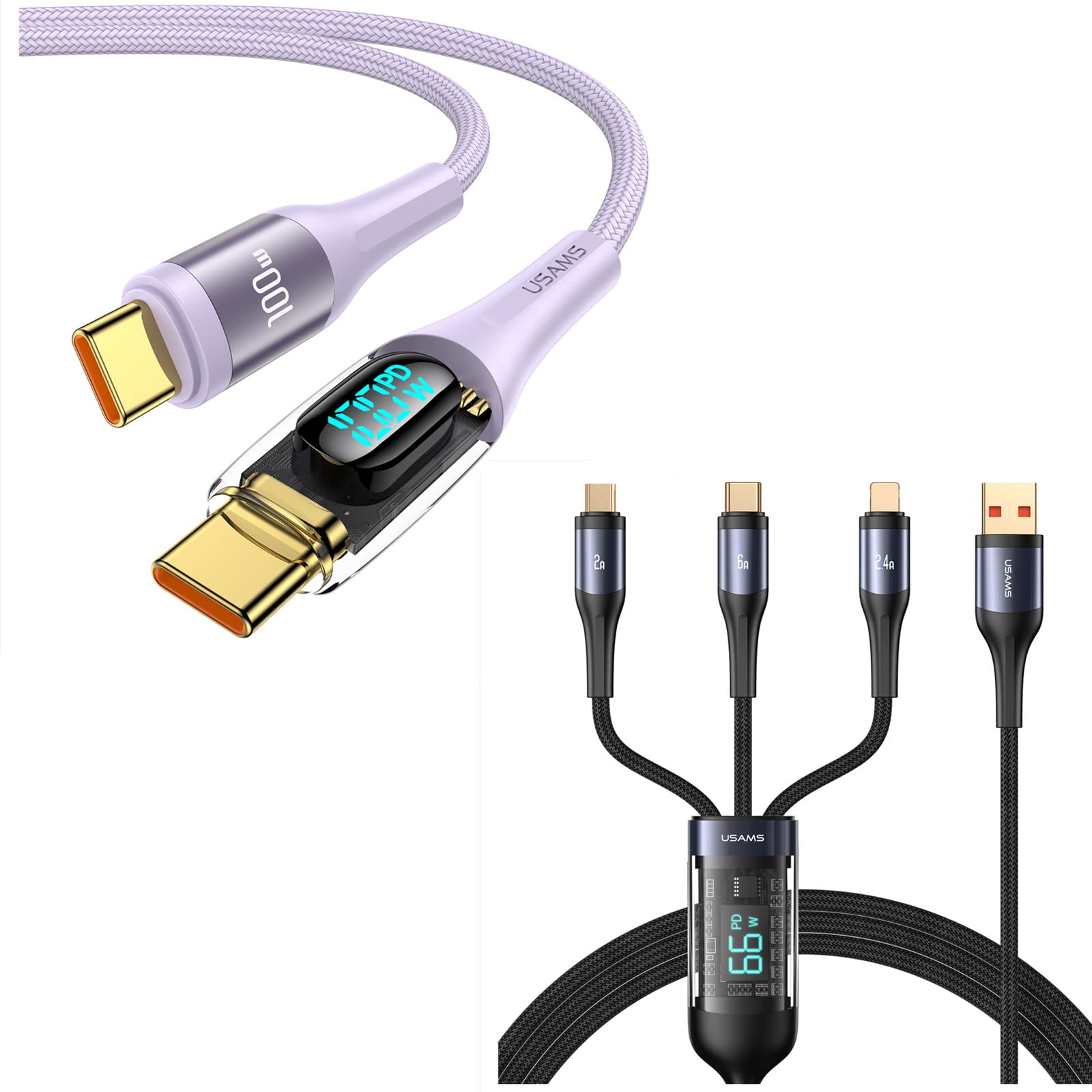 YOUSAMS 66W 3 in 1 LED Display Cord + 100W USB C to USB C Cable