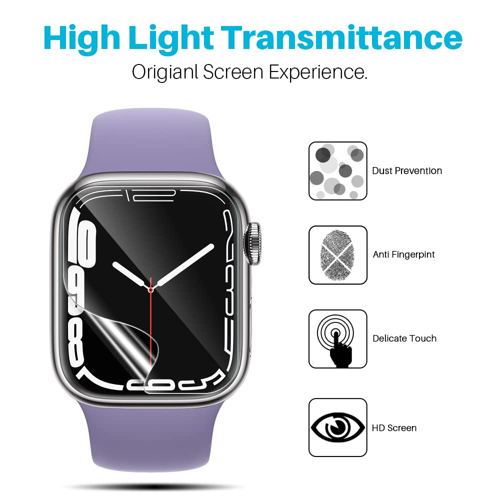 LK 6 Pack Screen Protector Compatible with Apple Watch Series 7 45MM Series 6 Series 5 Series 4 44mm, Max Coverage, Compatible with iWatch 44mm, Ultra-Thin TPU Film, Case Friendly，apj02