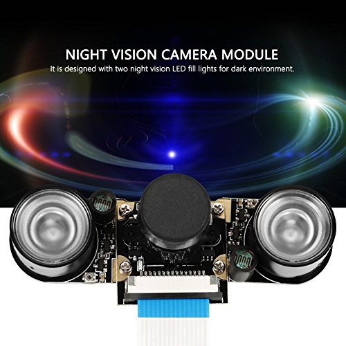 Webcam Board, 2592x1944 Resolution Easy Installation 5MP Camera Module with Dual LED Night Light for Raspberry Pi B 3 2