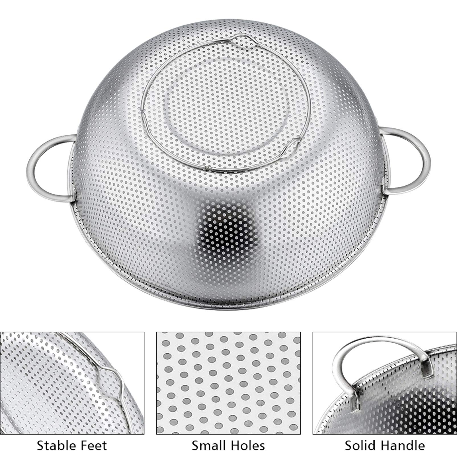 P&P CHEF Colander Set of 3, Stainless Steel Micro-Perforated Colanders Strainers for Draining Rinsing Washing, Ideal for Pasta Vegetables Fruits, Heavy Duty & Dishwasher Safe - 1/3/5 Quart