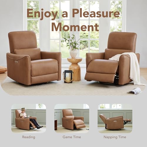 KISLOT Power Recliner Chair Nursery Swivel Glider Rocker Oversized Upholstered Sofa with Headrest USB Charging Ports for Living Room, 34''W, Dark Brown