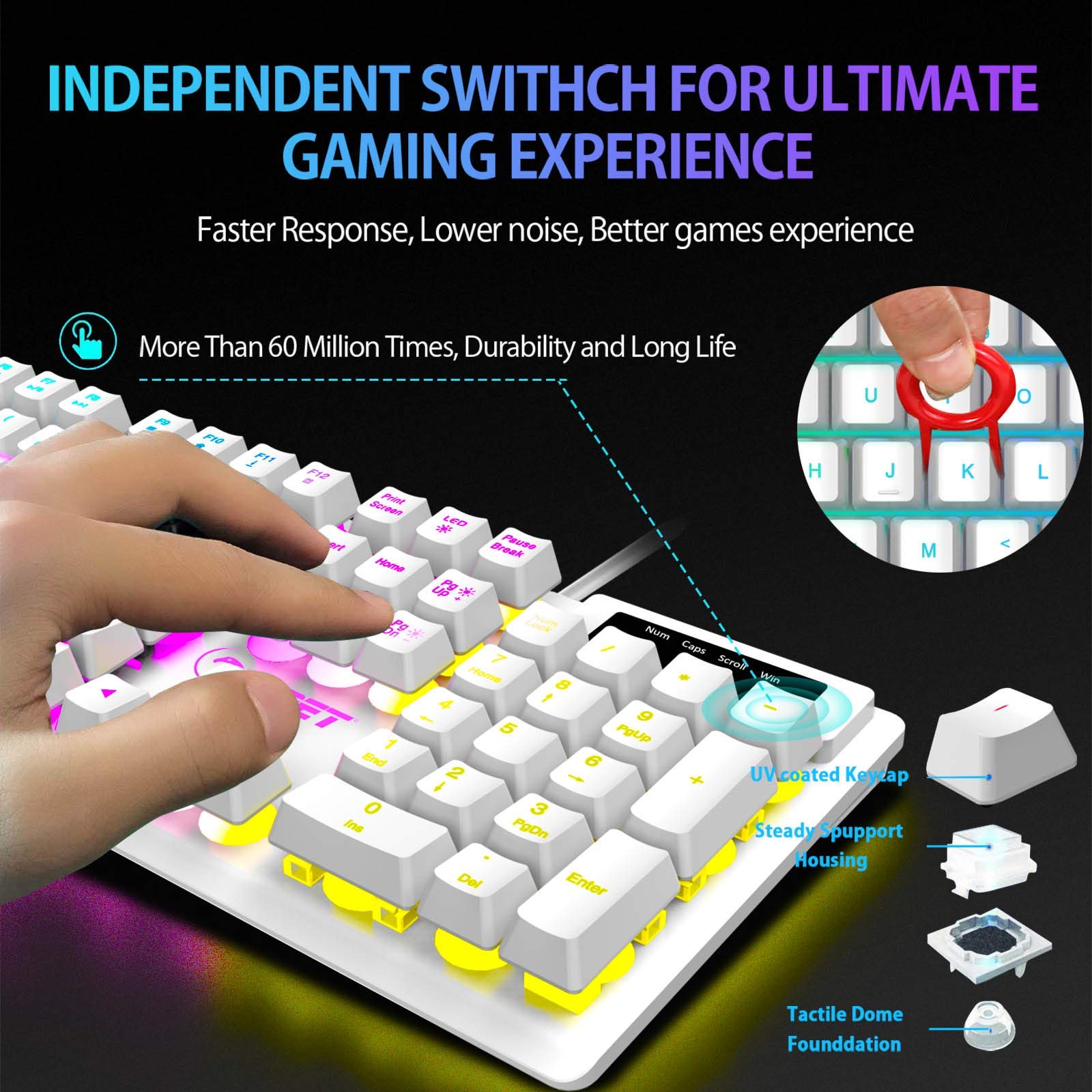 NPET K10 Gaming Keyboard USB Wired Floating Keyboard and Gaming Mouse Bundle, LED Backlit Keyboard for Desktop, Computer, PC, White