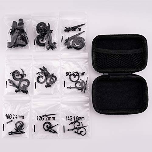 LLGLTEC Ear Stretching Kit 54 Pieces 14G-00G Ear Gauges Expander Set Acrylic Tapers and Plugs & Silicone Tunnels Body Piercing Jewelry Set (Black)