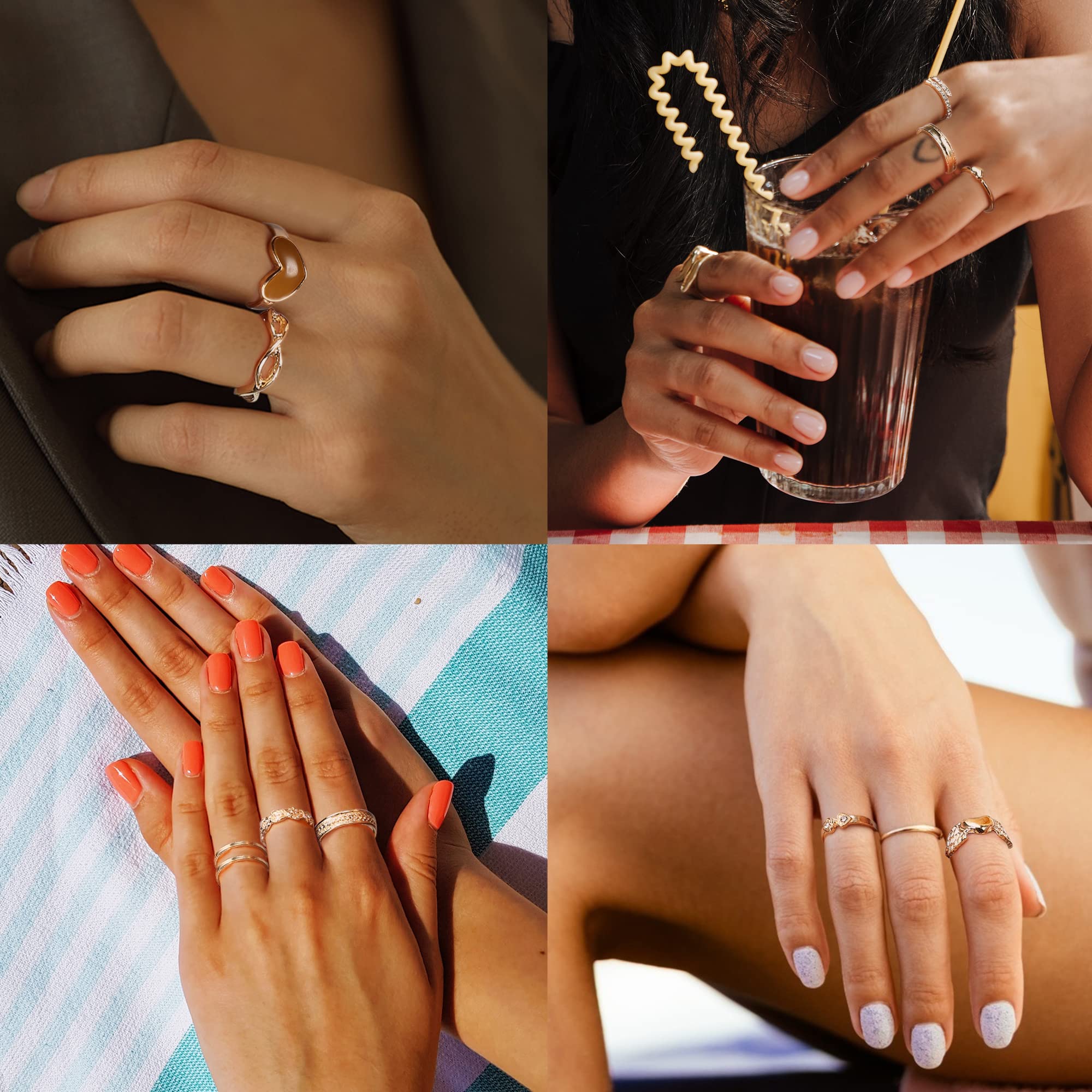 ORAZIO 70 Pcs Vintage Gold Knuckle Rings for Women Boho Stackable Rings Chain Snake Butterfly Finger Rings Trendy Aesthetic Adjustable Rings Pack