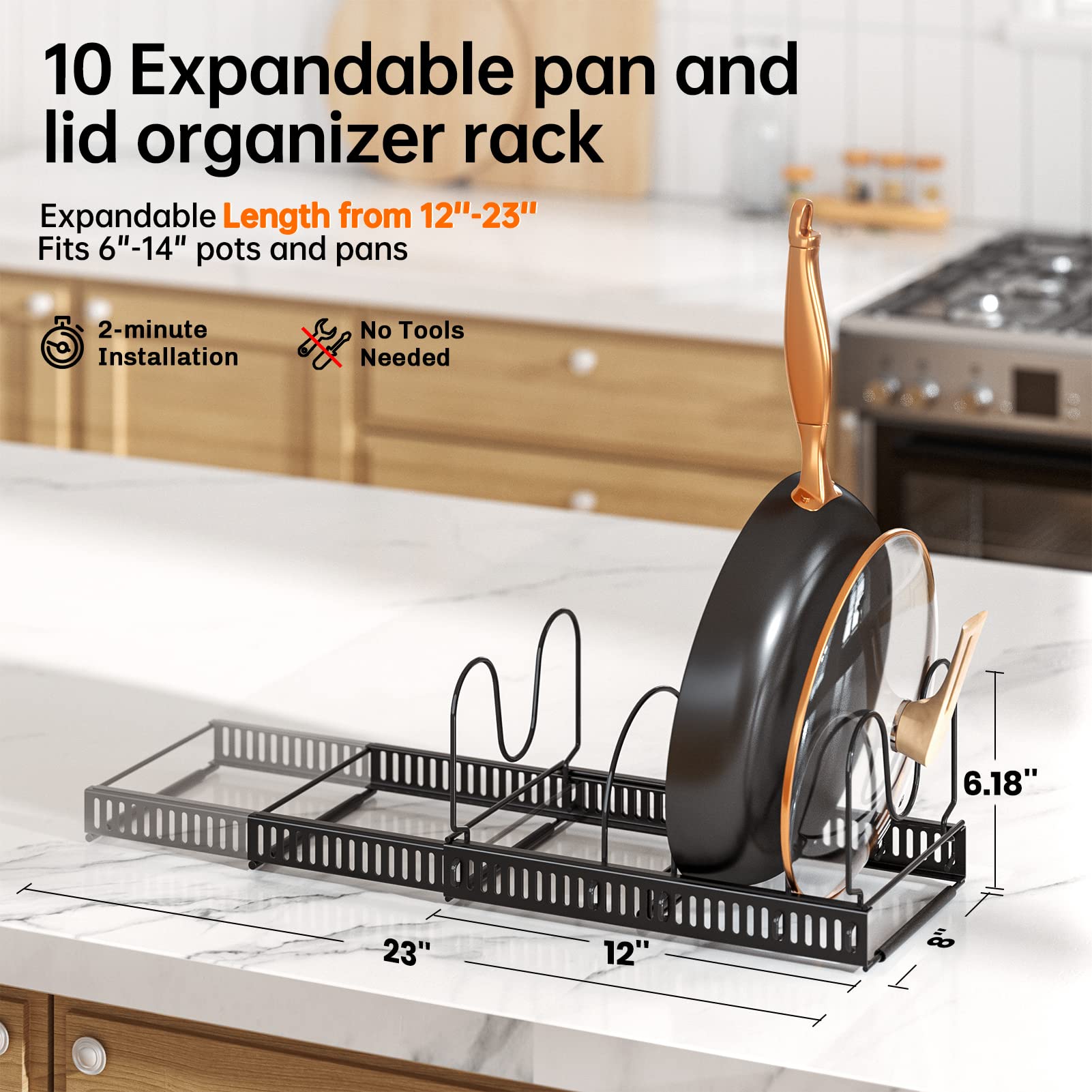 MUDEELA Pots and Pans Organizer for Cabinet and 10 Expandable Pot Organizer Bundle