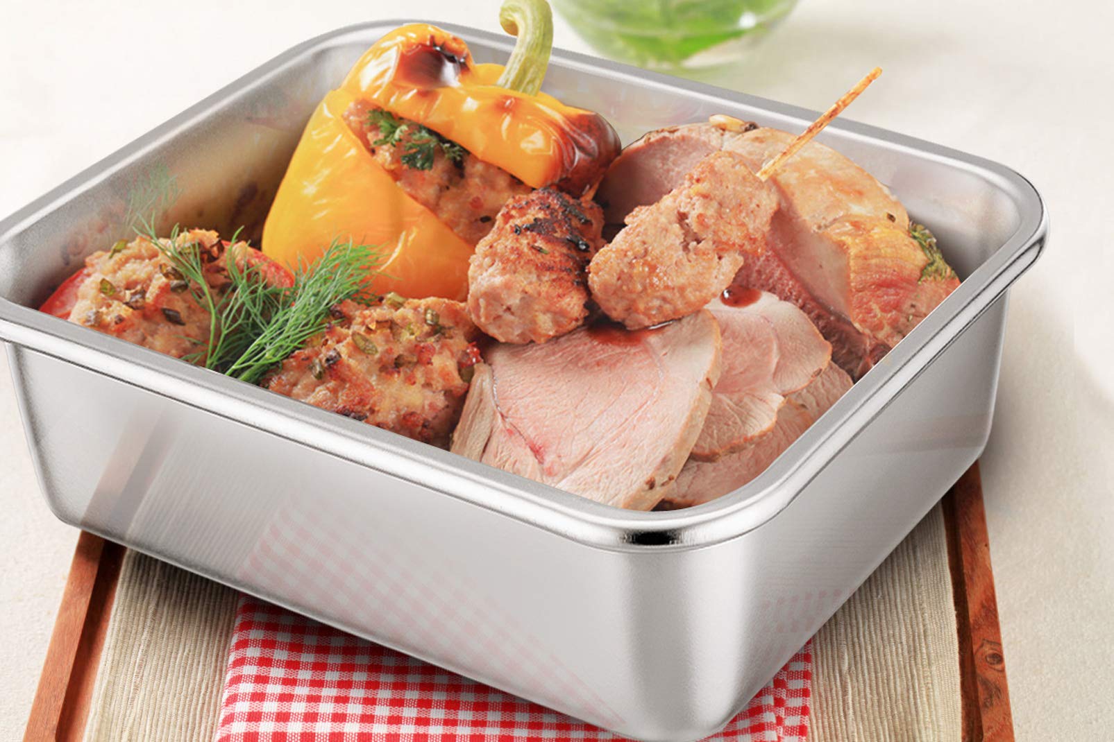 P&P CHEF Lasagna Pan, Rectangular Cake Pan Roaster Pasta Baking Cookie Sheet Pan Stainless Steel, 12.7”x10”x3.2”, Heavy Duty & Durable, Oven & Dishwasher Safe