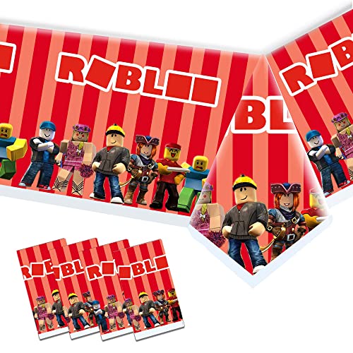 nyterley 4pcs Roo-blox Tablecloth Game Theme Birthday Party Supplies Decorations Table Cover for Kids