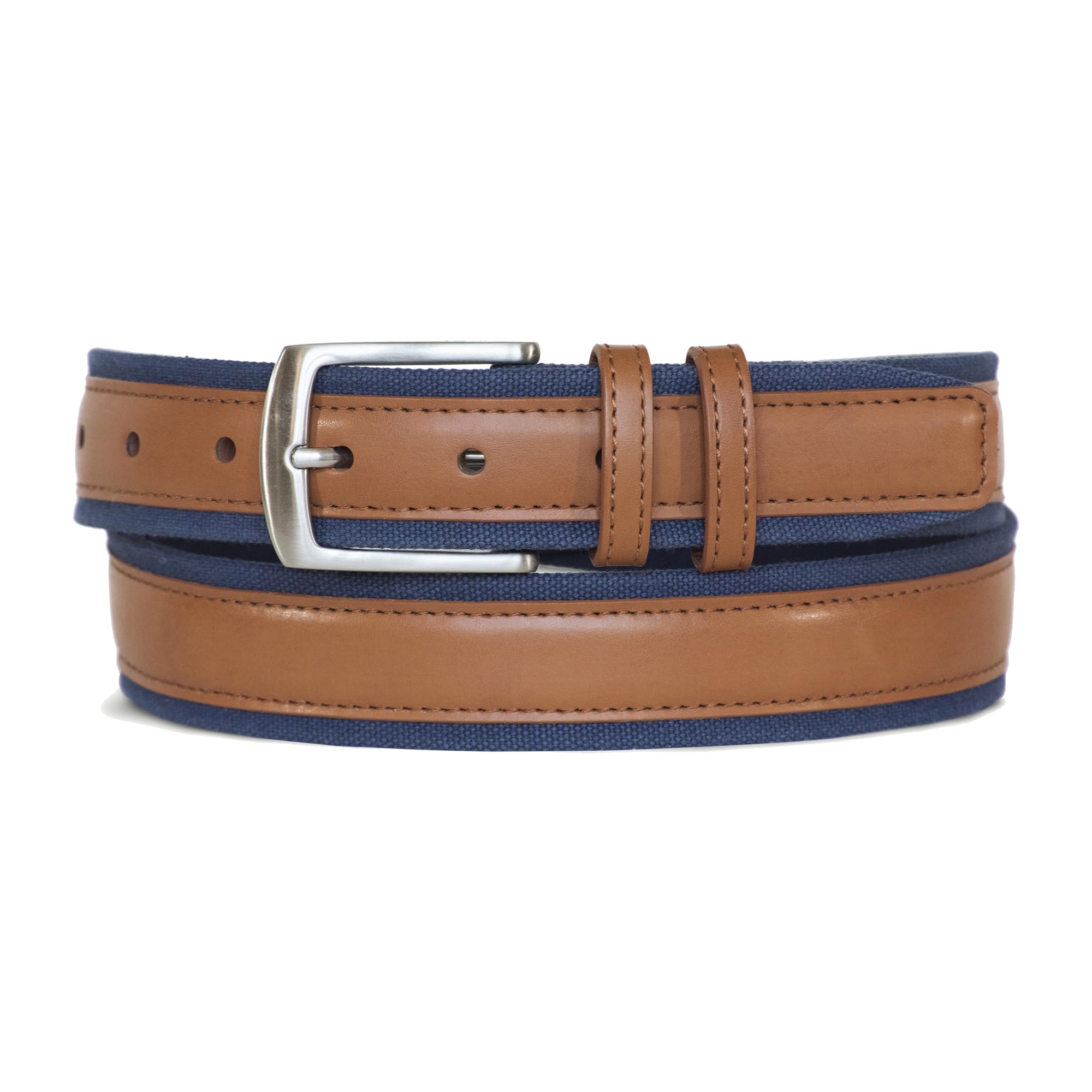 Nautica mens Signature Canvas With Leather Overlay Belt, Cognac, 34 US