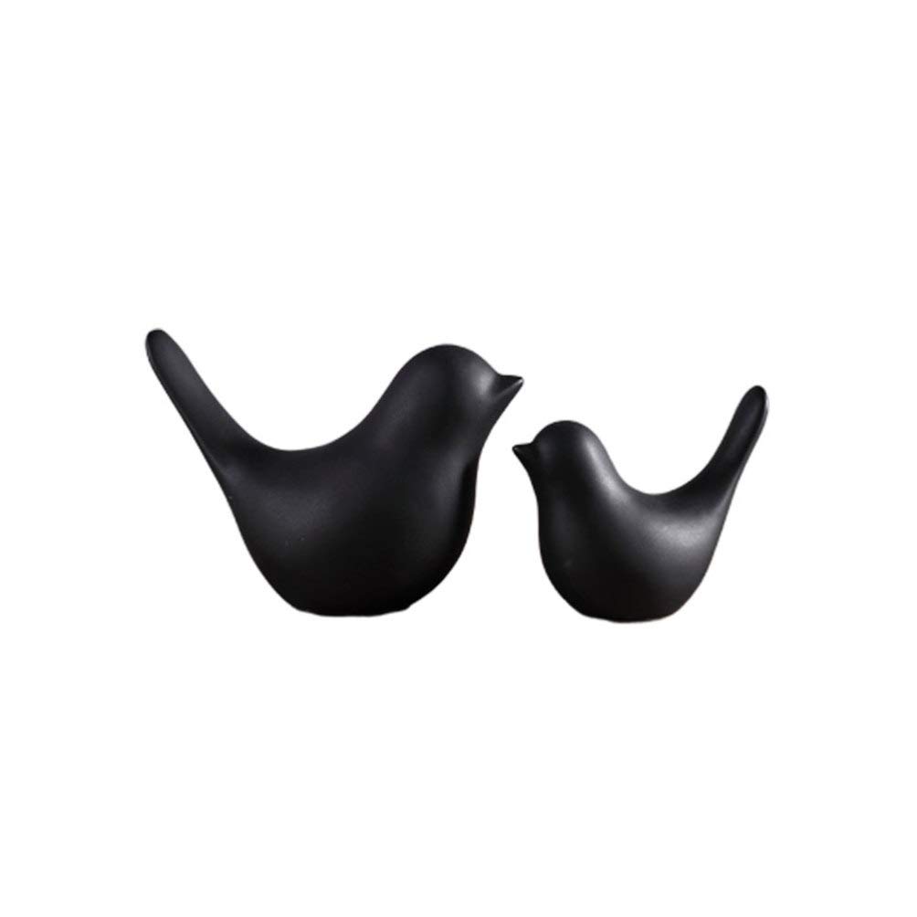 LIOOBO 2pcs Ceramic Bird Figurines Modern Minimalist Animal Ornament Crafts for Landscape Garden Home Office Desktop Display Decor (Black)