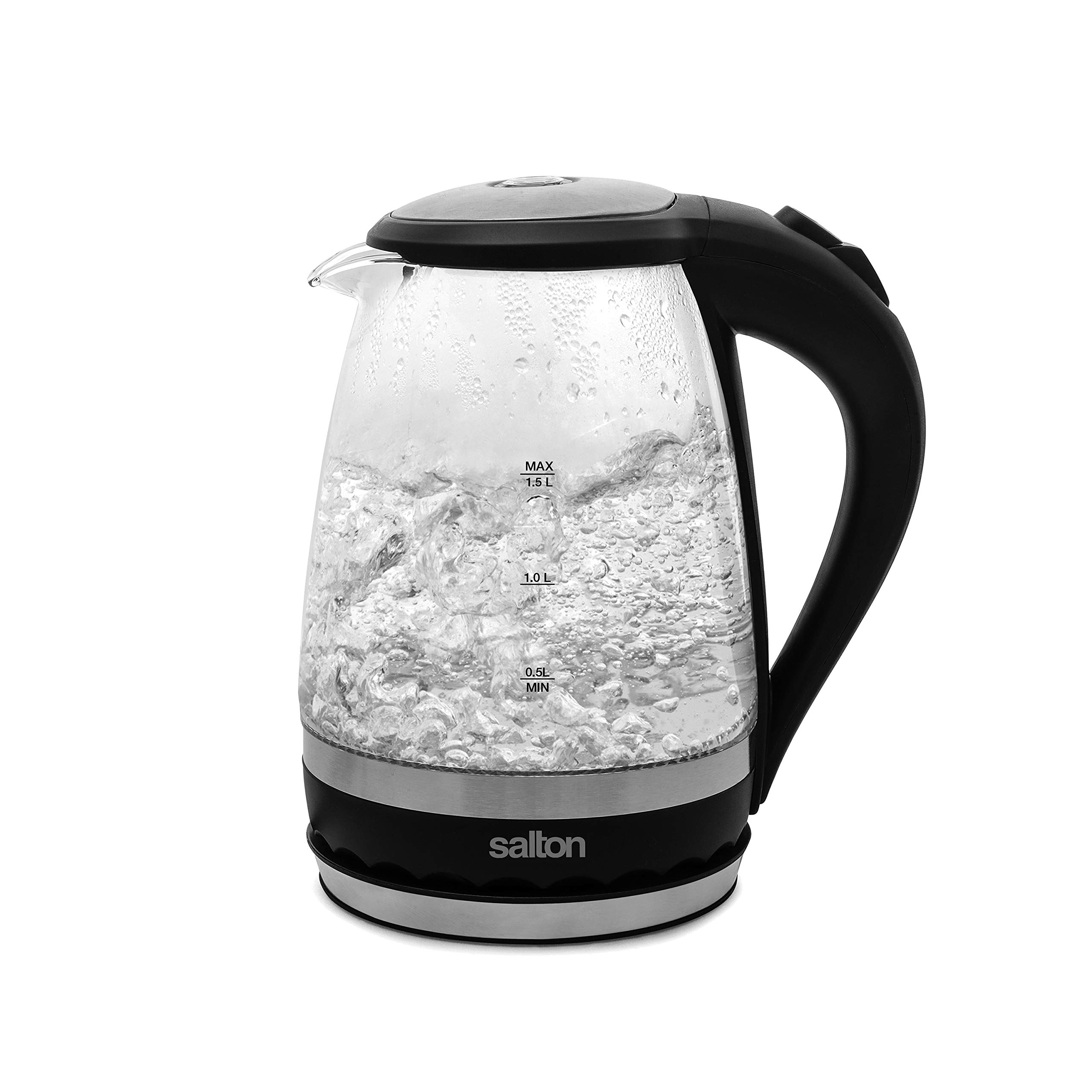 Salton Cordless Electric Compact Glass Kettle, Water Boiler and Tea Heater, Soft Blue Illumination, 1.5 Liter/Quart with Automatic Shut-Off and Boil-Dry Protection, 1100 Watts (GK1831)