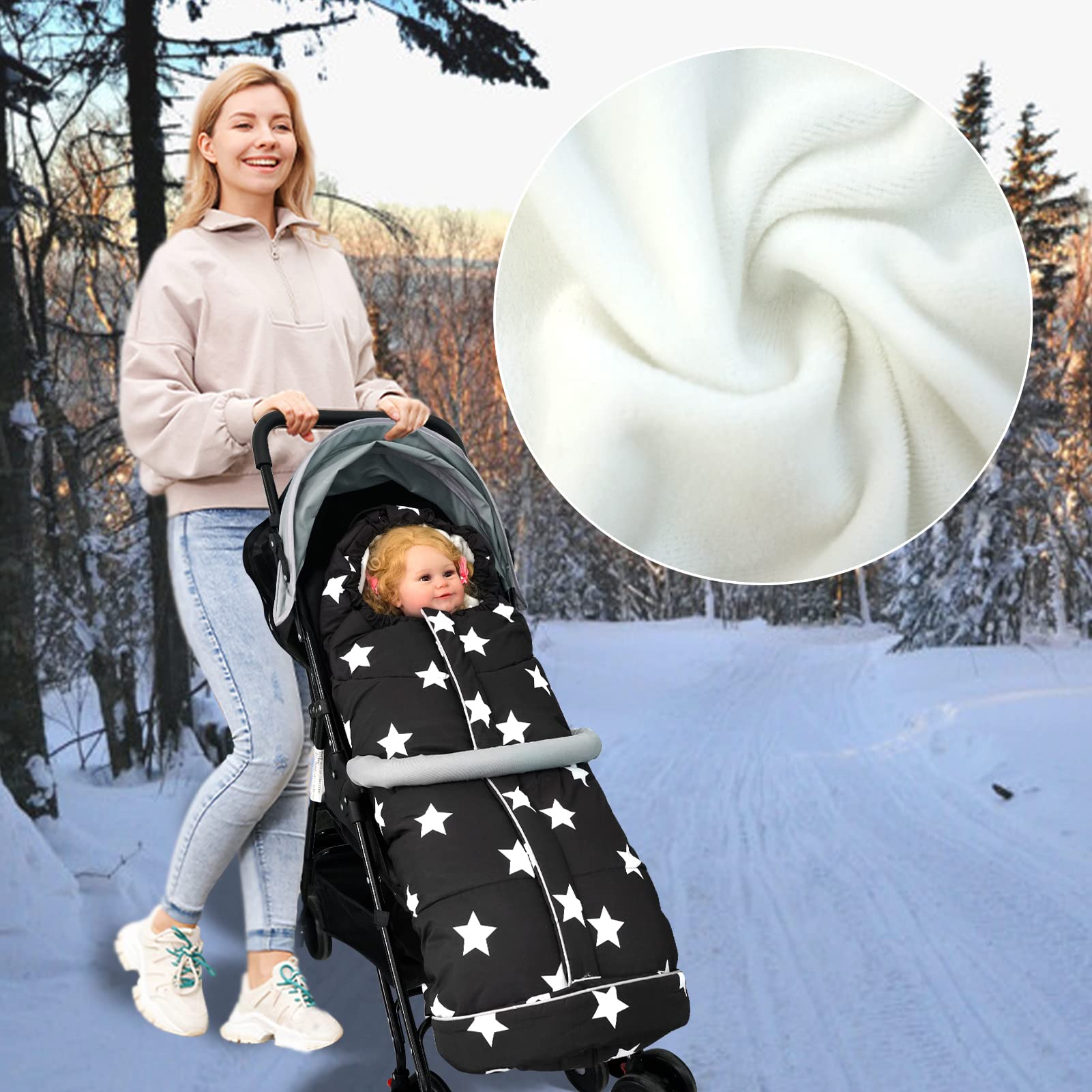 weallbuy Baby Bunting Bag for Strollers, Sleeping Bag with Pattern, 40 * 22.4 Inches Winter Footmuff for Toddler 0-36 Months (Star)