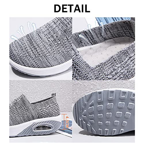MUMMUG Womens Orthopedic Sneakers, Slip-On Air Cushion Platform Mesh Walking Sneaker (Black,7.5)