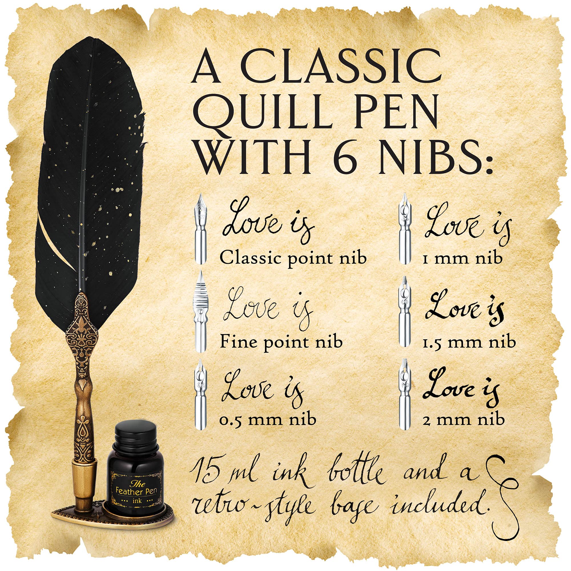 PENSISCO Quill Pen and Ink Set - Feather Pen Kit With Fine Ink Pen,18-in-One Vintage, Complete Calligraphy Set for Beginners & Enthusiasts, Includes Practice Sheets That Will Make You a Pro (Red)