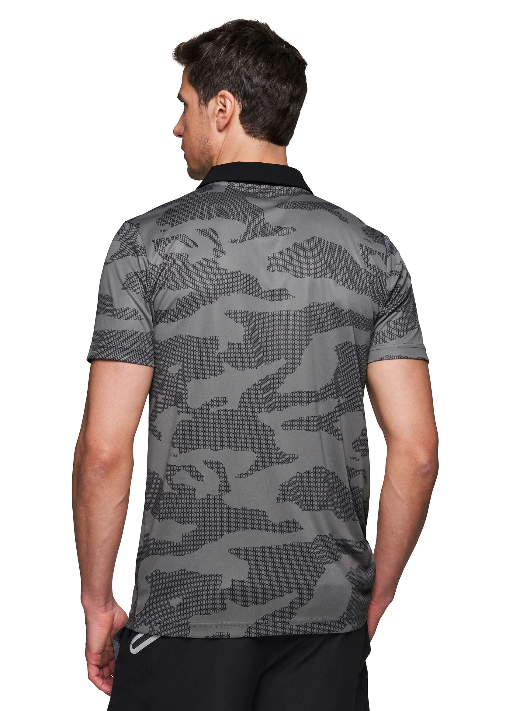 RBX Active Men's Golf Shirt Collared Short Sleeve Quick Dry T-Shirt Grid Camo Grey L