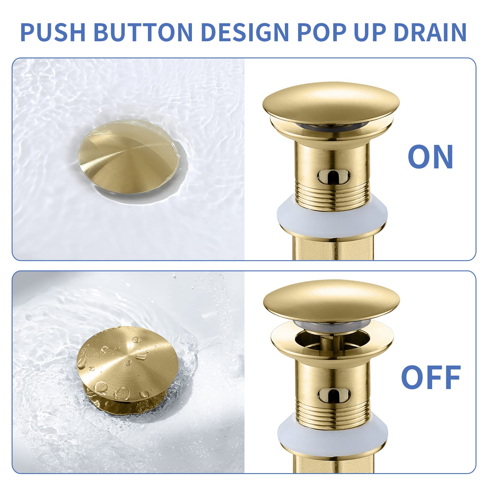 SINGSUO Pop Up Drain Stopper for Bathroom Sink, Pop Up Sink Drain with Detachable Basket Stopper, Basin Pop-up Drain Filter, Vessel Sink Drain Assembly (Brushed Gold)