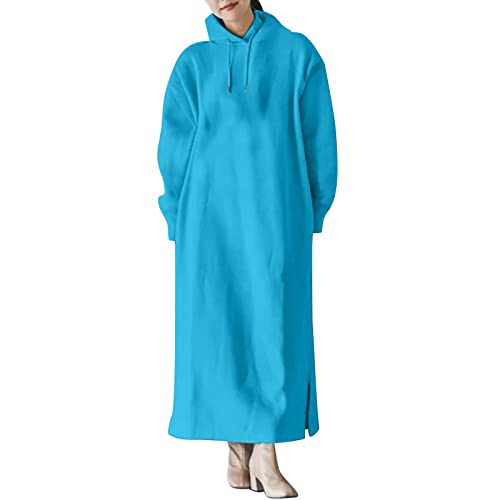 LKPJJFRG High Waist Smocked Flowy Tiered Mixi Dress fitted Lantern Sleeve Shift Dress Casual sexy Basic Fitted long Dress Blue