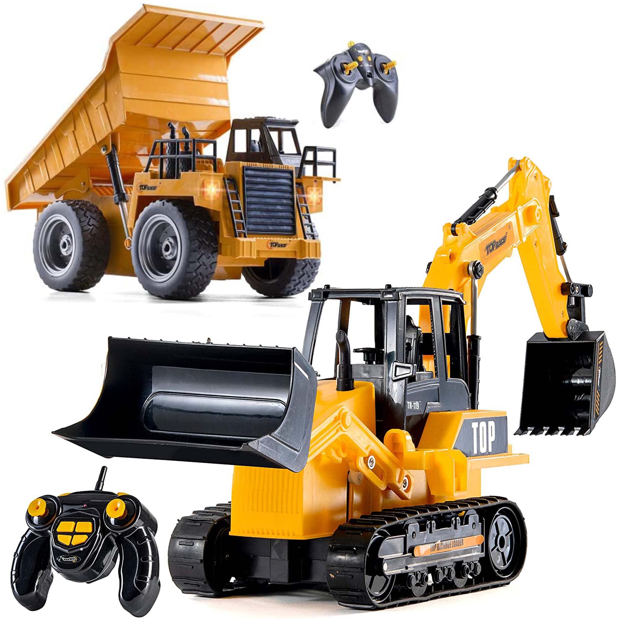 Top Race Remote Control Backhoe Excavator & Dump Truck