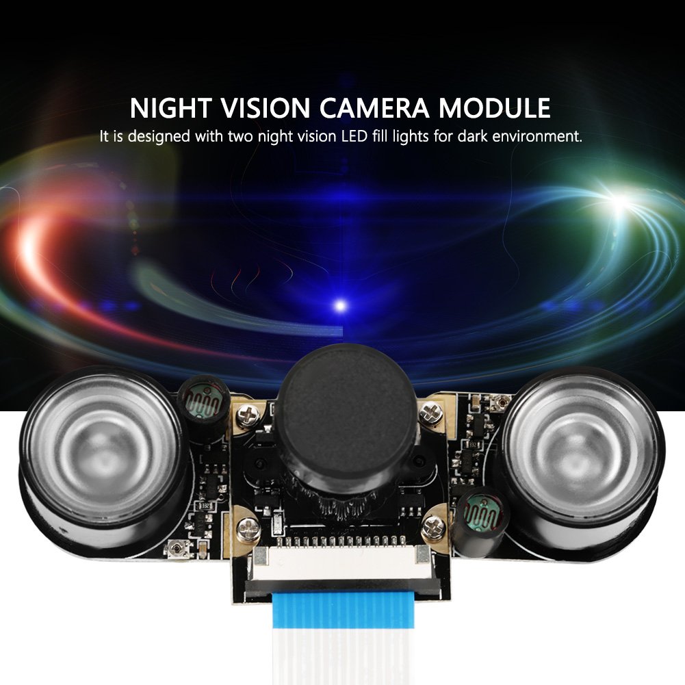 Webcam Board, OV5647 Chip Sensor High Accuracy 72° View Angle 5MP Camera Module 2592x1944 Resolution with Dual LED Night Light for Raspberry Pi B 3 2