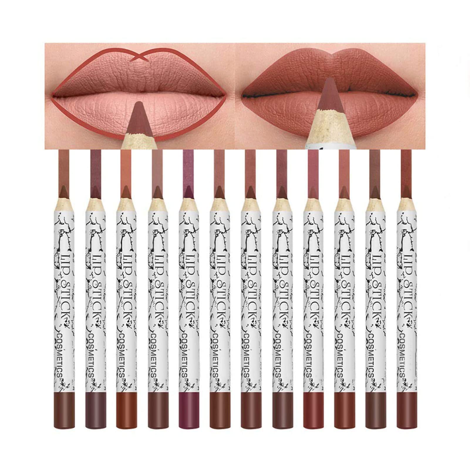 Matte Lip Liner Pencil, Professional Long Lasting Lip Liner Pencil Waterproof Lip Liners, Pack of 12