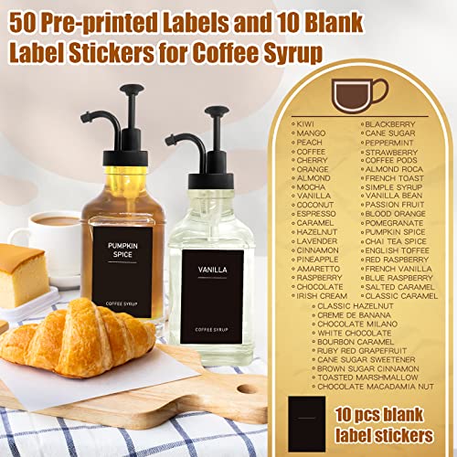 Odaverso 2 Pack 16.9OZ Square Coffee Syrup Dispenser for Bar with Labels & Black Matte Pump, Bottles Home Bar, BPA Free Durable Transparent Glass (ZFX-TJP-BLK)