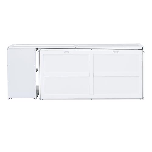 Lifeand Queen Size Murphy Bed with Rotable Desk, White
