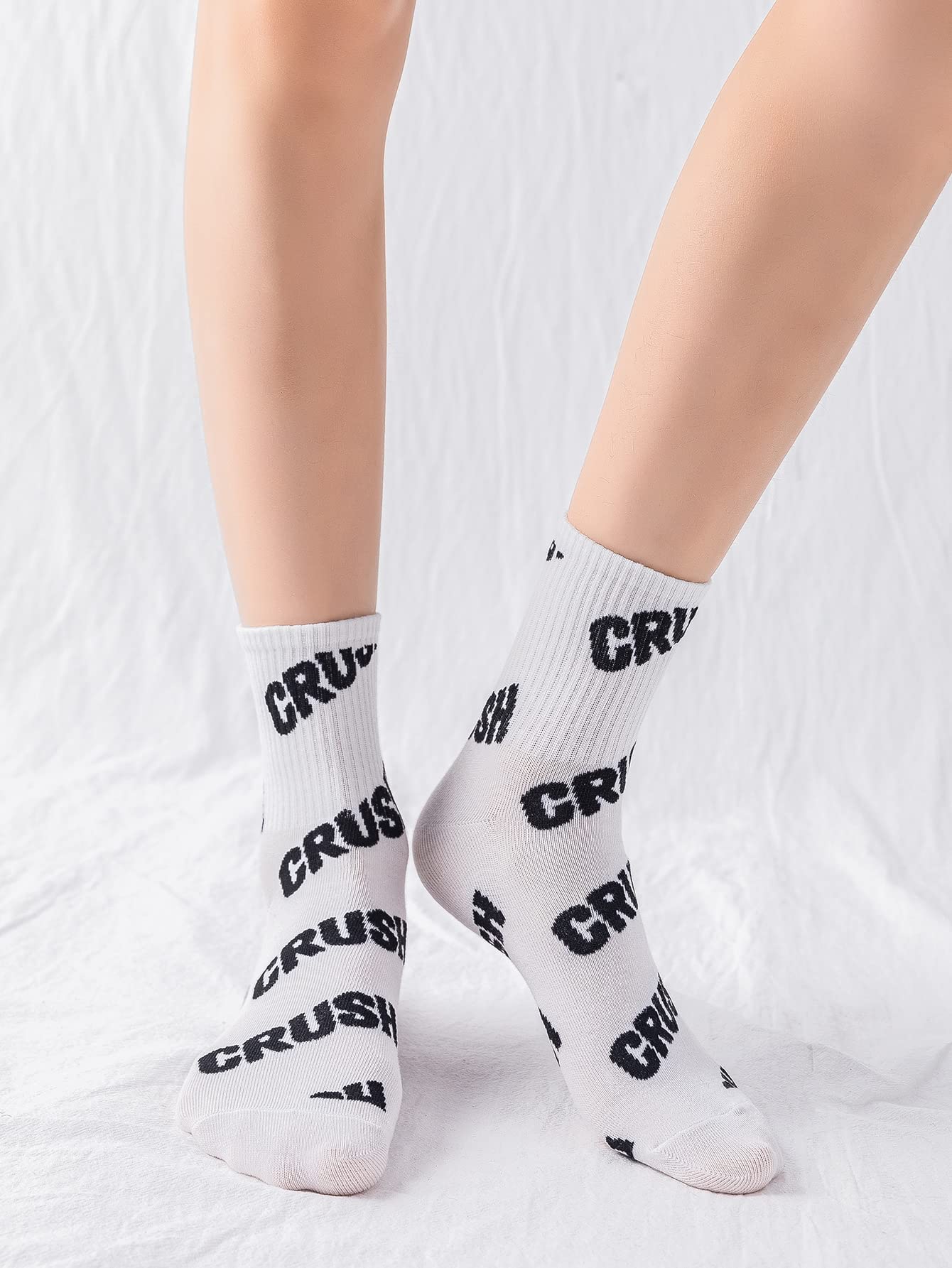 OYOANGLE Women's 6 Pairs Womens Funny socks Cozy Cute Printed Patterned Fun Socks Novelty Socks for Women Gifts Black and White Print One Size