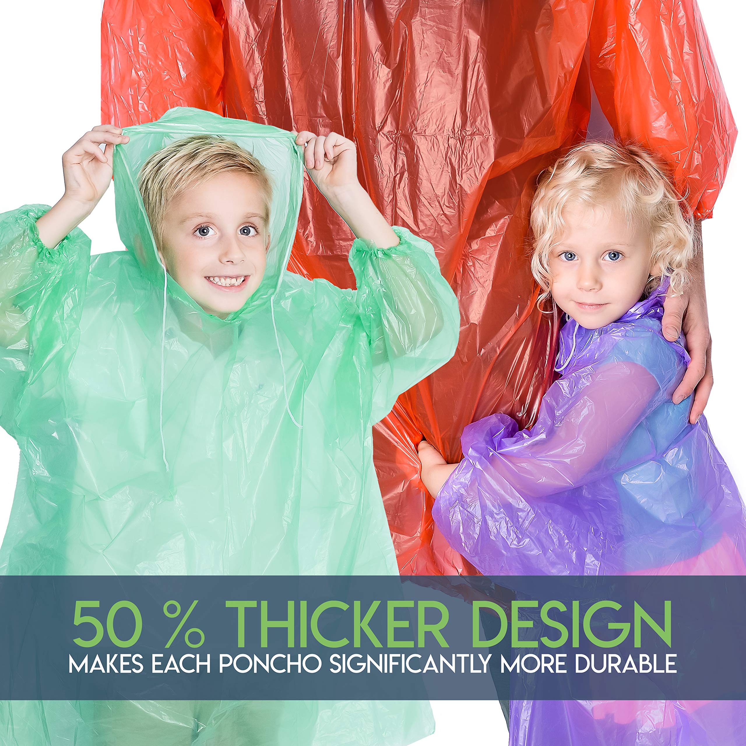 Lingito Rain Ponchos Family Pack | 12-Piece Emergency Drawstring Hood Poncho for Children and Adults | Lightweight Reusable or Disposable