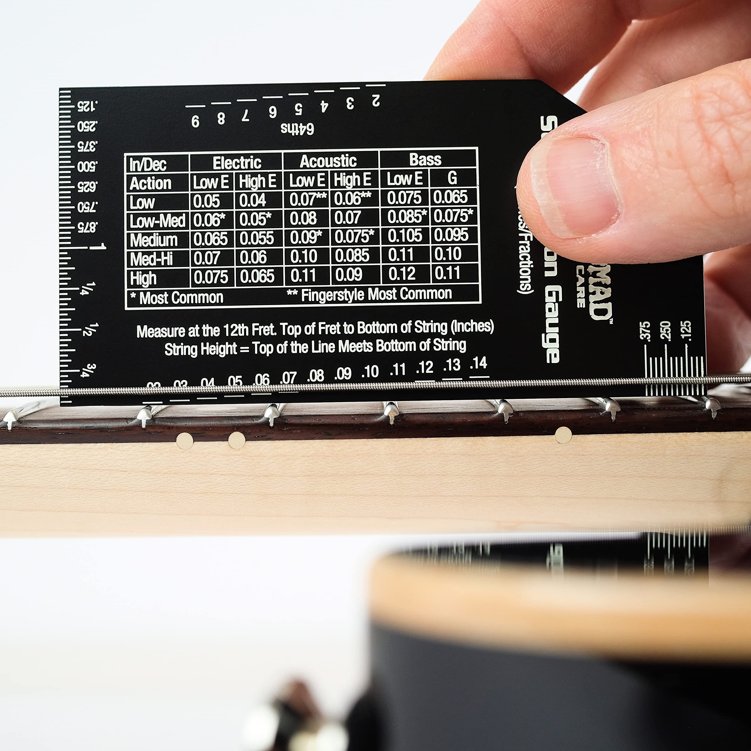 MusicNomad Precision String Action Gauge Ruler for String Height- Metric, SAE, 64ths (MN602)