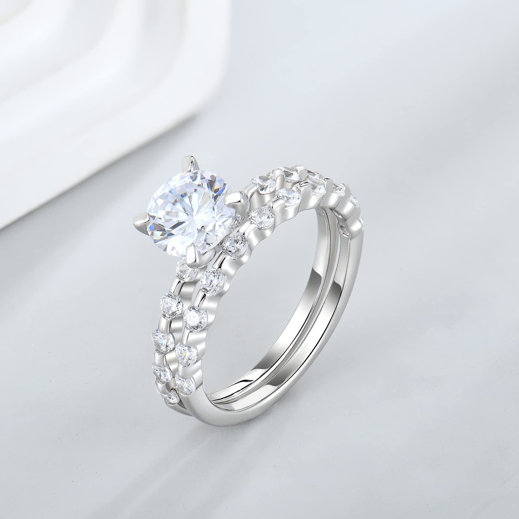 Romieka Rings Bridal Sets Wedding Rings 925 Sterling Silver with 14K White Gold Plated Cubic Zirconia Engagement Ring, Size10