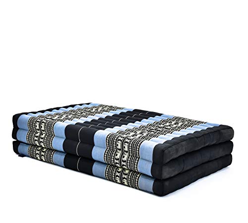 Leewadee Trifold Mattress XL – Comfortable Thai Massage Pad, Foldable Relaxation Floor Mattress Filled with Eco-Friendly Kapok, Perfect to Use as a Sleeping Mat 79 x 39 inches, Blue