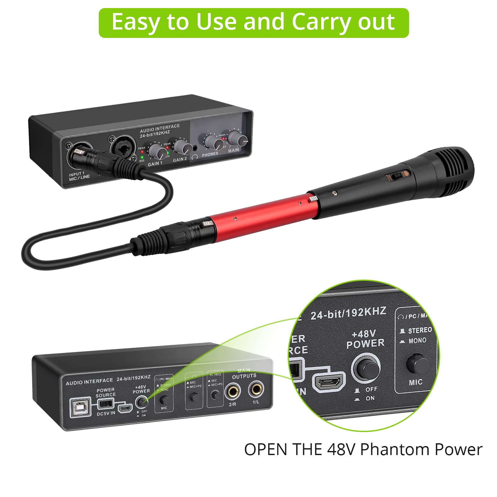 Microphone Preamp, LiNKFOR Dynamic Microphone Amplifier, 28dB Gain Range Microphone Preamp for Livestream, Broadcast, Podcast, Vocal Recordings