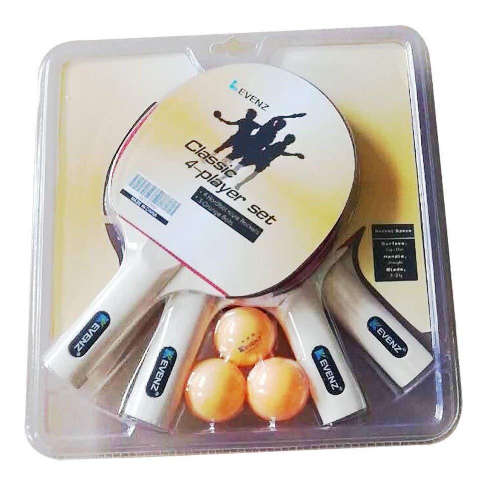 KEVENZ Ping Pong Paddle, Professional Table Tennis Racket, Patented Ping Pong Paddles with Long Handle, Family Ping Pong Racket Pack of 4