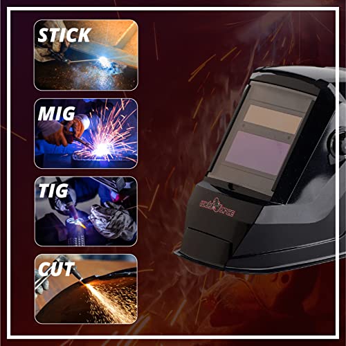 Weldforce Welding Helmet with 3.62-Inch x 1.65-Inch Viewing Area, Features Two Arc Sensors for Variable Shade Auto Darkening, Compatible with TIG, MIG, MMA Welding, Black