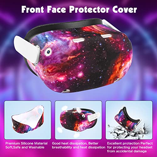 Relohas Accessories for Oculus Quest 2, VR Accessory Set for Meta Quest 2, Include Controller Grip Leather Cover, VR Shell Cover, Face Cover, Lens Cover and 10PCS Disposable Eye Cover(Galaxy Blue)