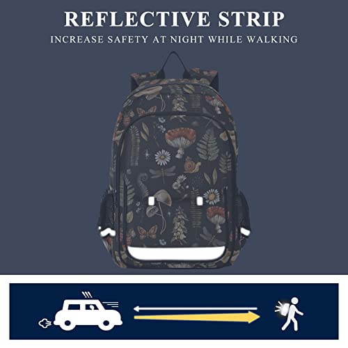 Mushroom Dragonfly Butterfly Backpack for Women Men, Large Student School Bookbag 15.6 in Laptop Bag Purse Travel Casual Daypack