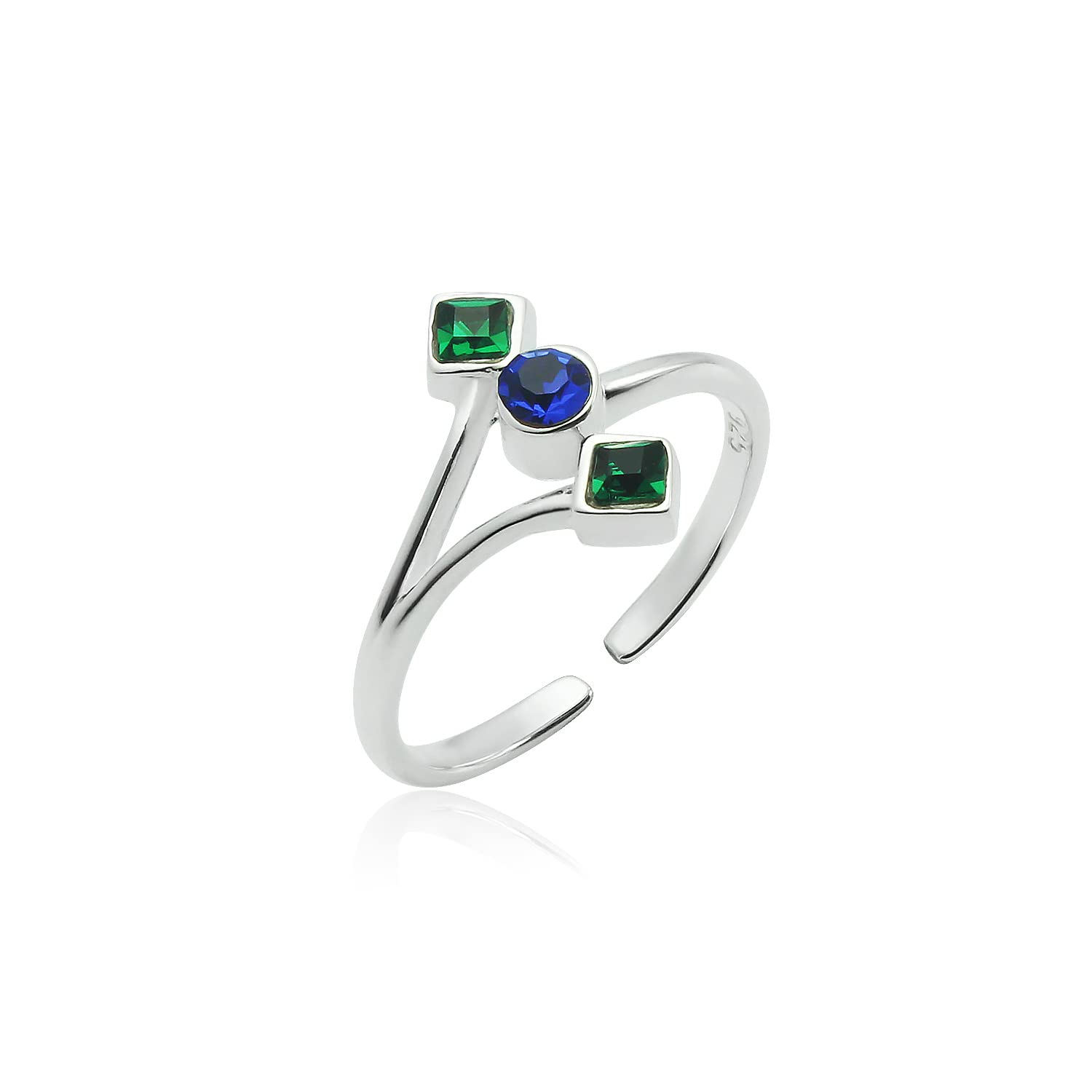 PAVISA - Sterling Silver Green Crystal Toe Ring