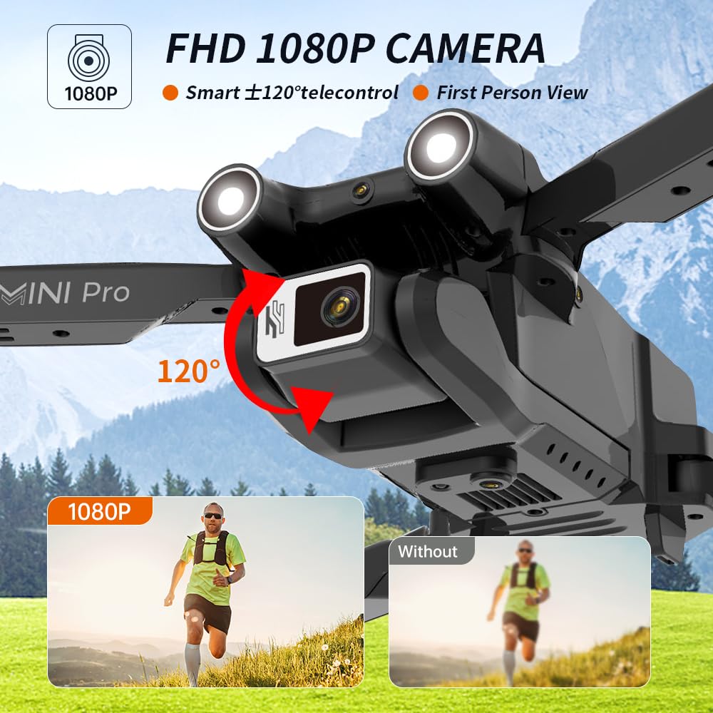 KEVKY Smart Drone 4K Camera-Obstacle Avoidance,120 degreeRemote Control Adjustable Lens,Foldable 4K FPV,One-key start /Altitude Hold/Gestures Selfie/3D Flips, 2 Batteries Kids Adults Black Mini Drone